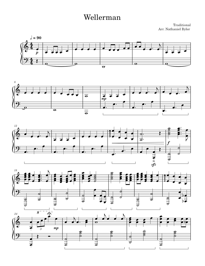 Wellerman – Nathan Evans Sheet Music for Piano (Solo) | MuseScore.com