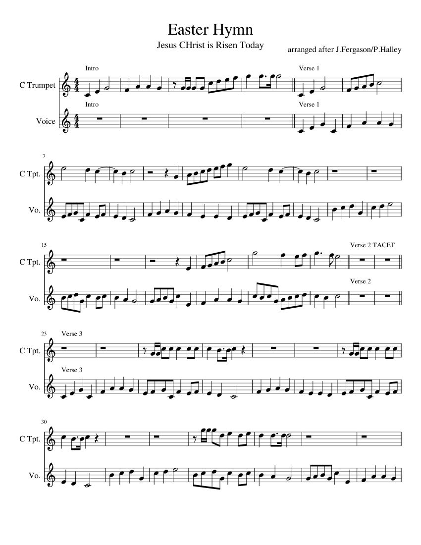 Easter Hymn Sheet music for Vocals, Trumpet in c (Mixed Duet ...