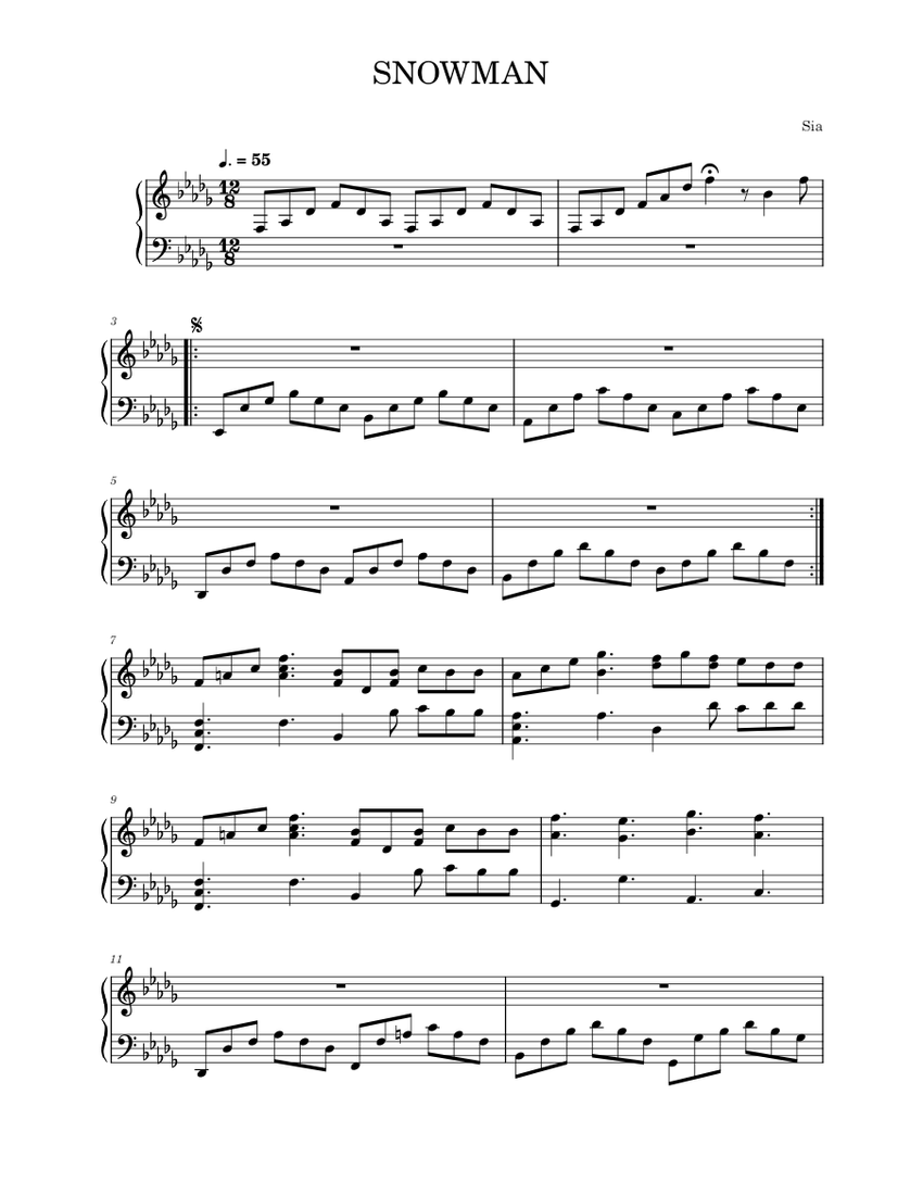 SNOWMAN – Sia Version accompagnement piano Sheet music for Piano (Solo ...