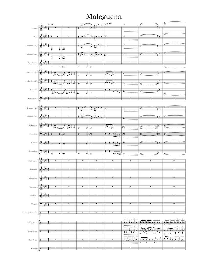 Maleguena Marching Band Sheet music for Trombone, Flute piccolo, Flute, Clarinet in b-flat ...