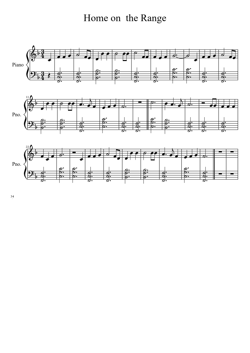 Home on the Range Sheet Music for Piano (Solo) easy | MuseScore.com