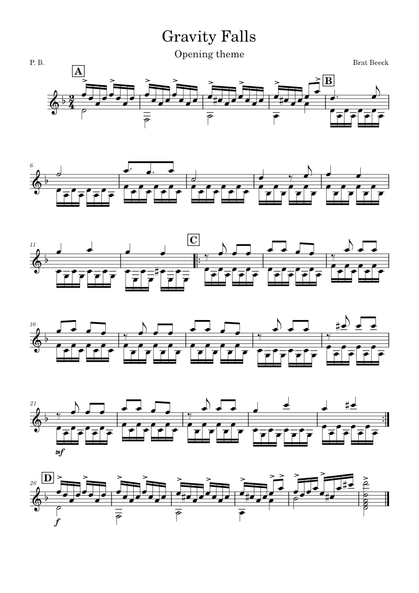 Gravity Falls Theme – Brad Breeck Gravity Falls Sheet Music for Guitar (Solo) | MuseScore.com