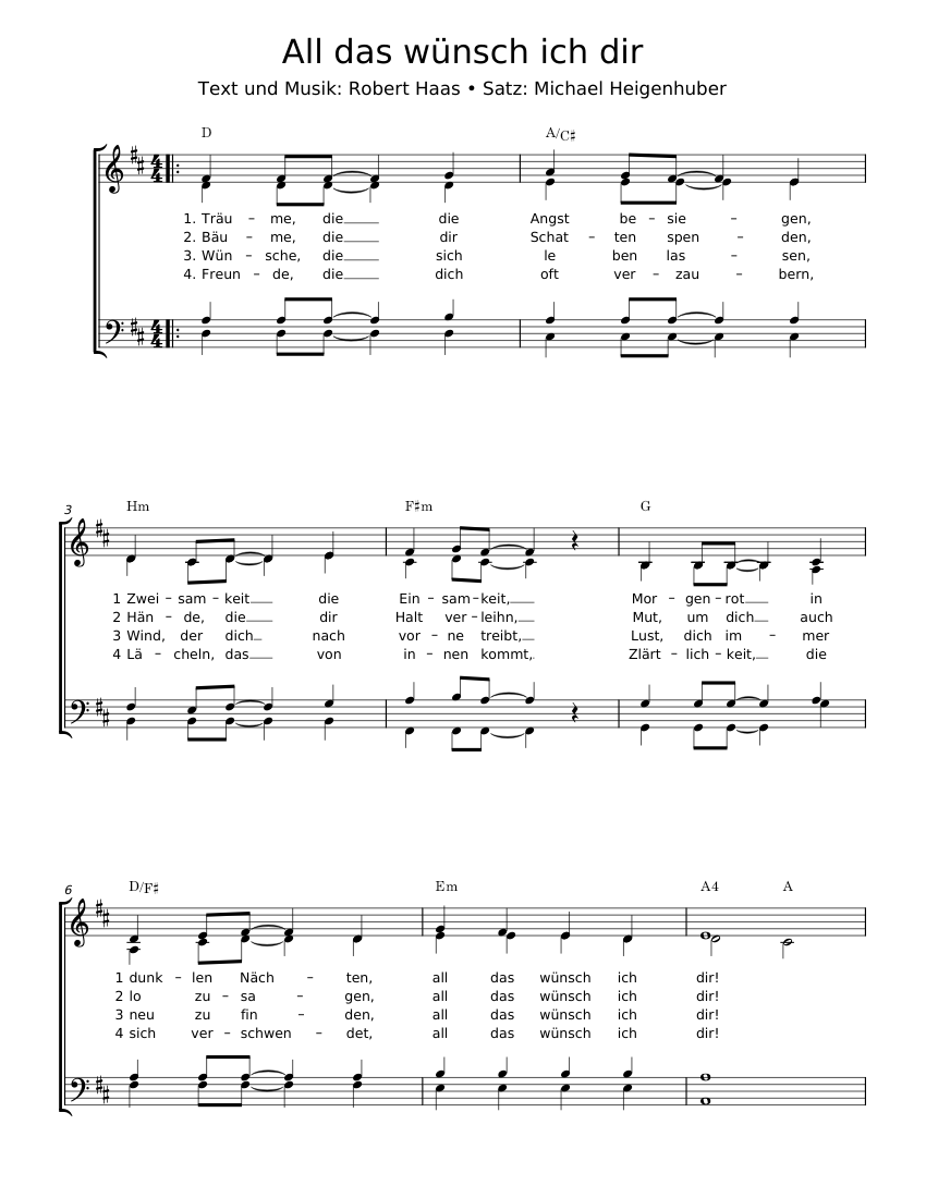 All das wünsch ich dir - Robert Haas Sheet Music for Vocals (Choral ...