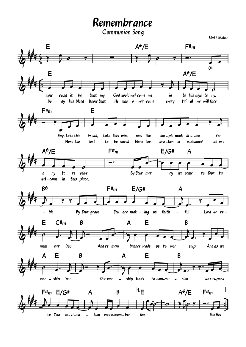 Remembrance - Matt Maher Sheet Music for Piano (Solo) Easy | MuseScore.com
