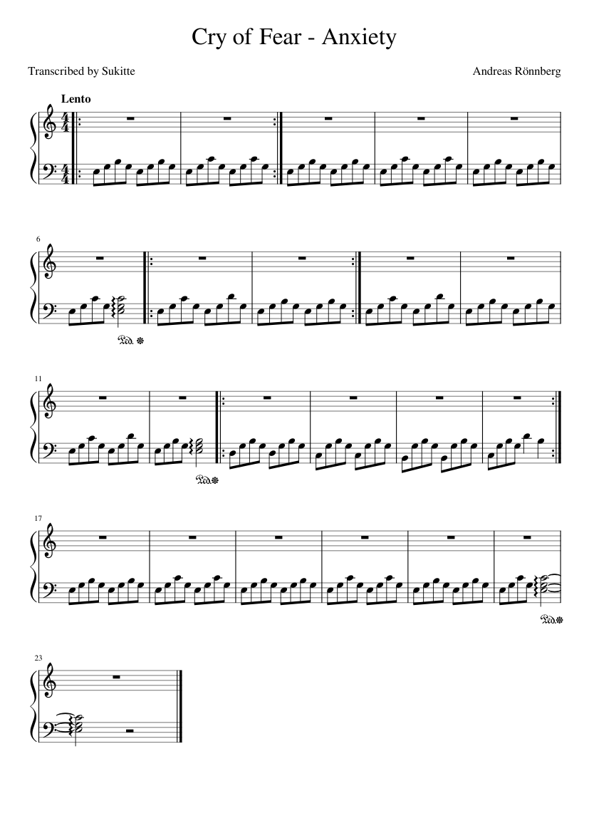Cry of Fear - Anxiety Sheet music for Piano (Solo) Easy | Musescore.com