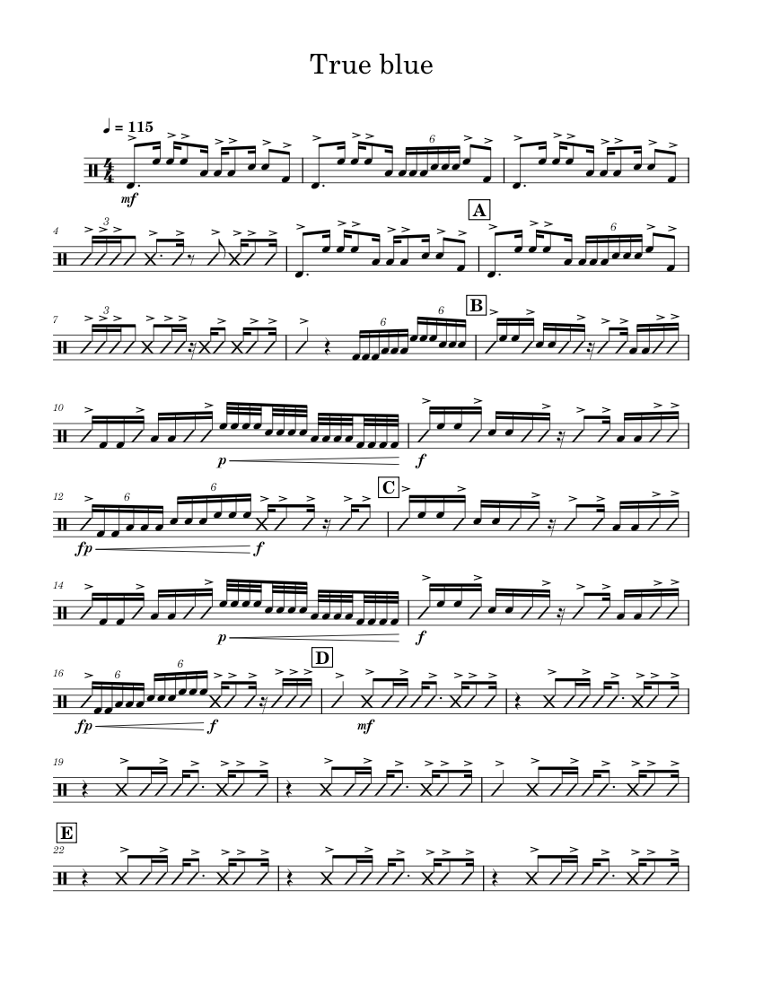 True Blue – Cassidy Byars Sheet music for Bass drum (Marching Band ...