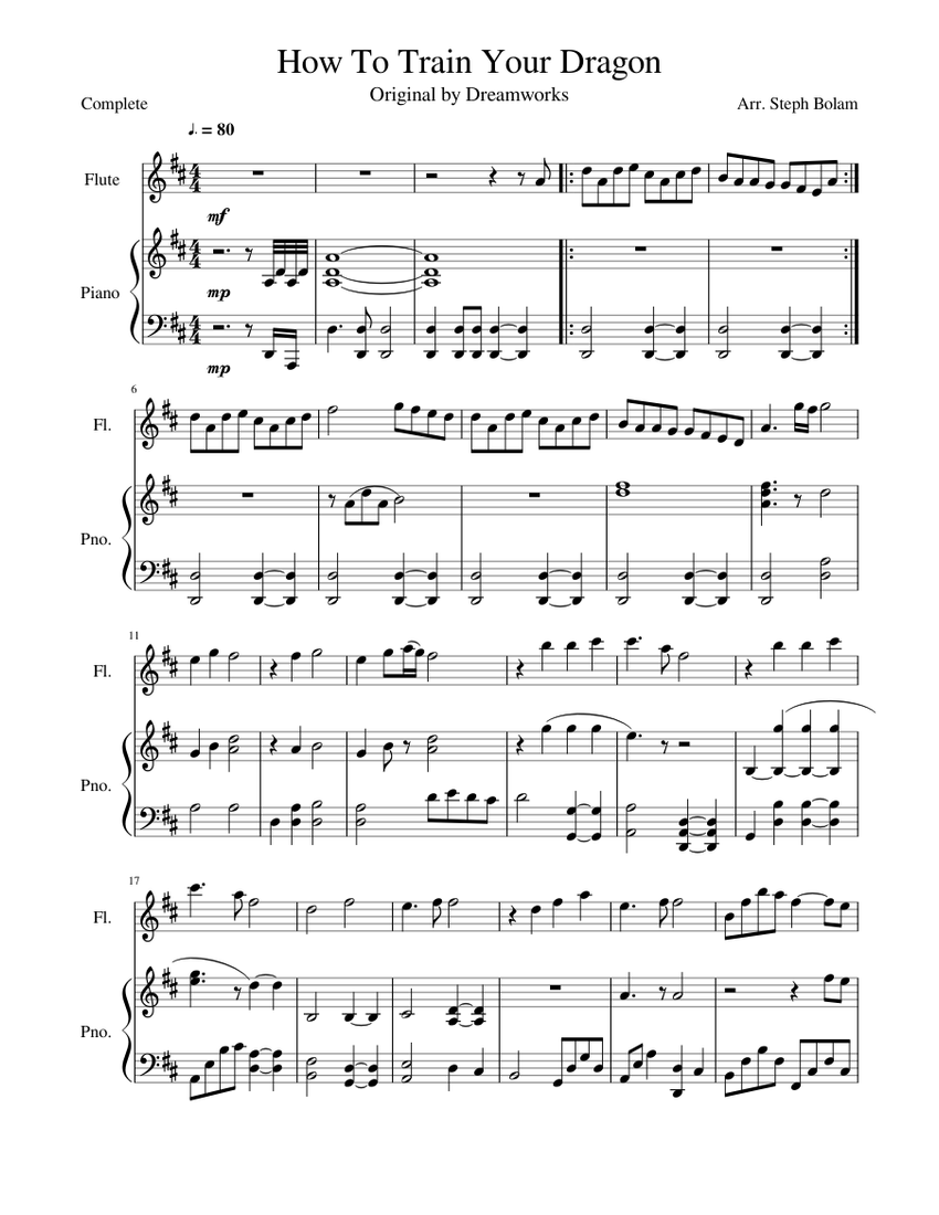 How To Train Your Dragon melody for Flute and Piano Sheet music for ...
