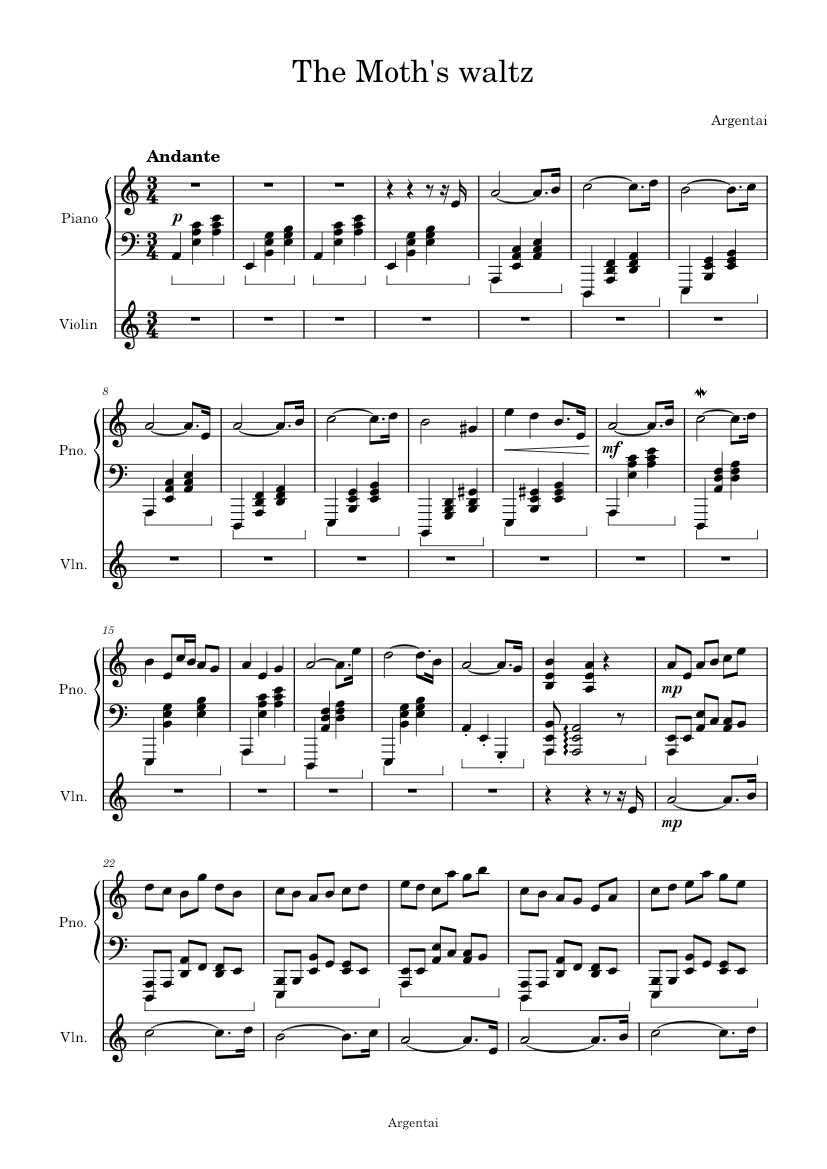The Moth's waltz - Argentai Sheet music for Piano, Violin (Solo ...