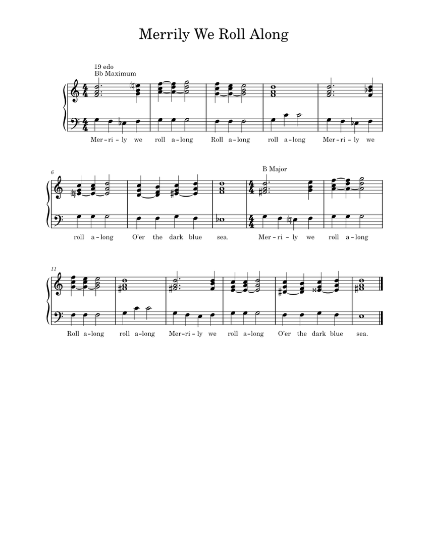 Merrily We Roll Along (22 tone) Sheet music for Piano (Solo) Easy ...