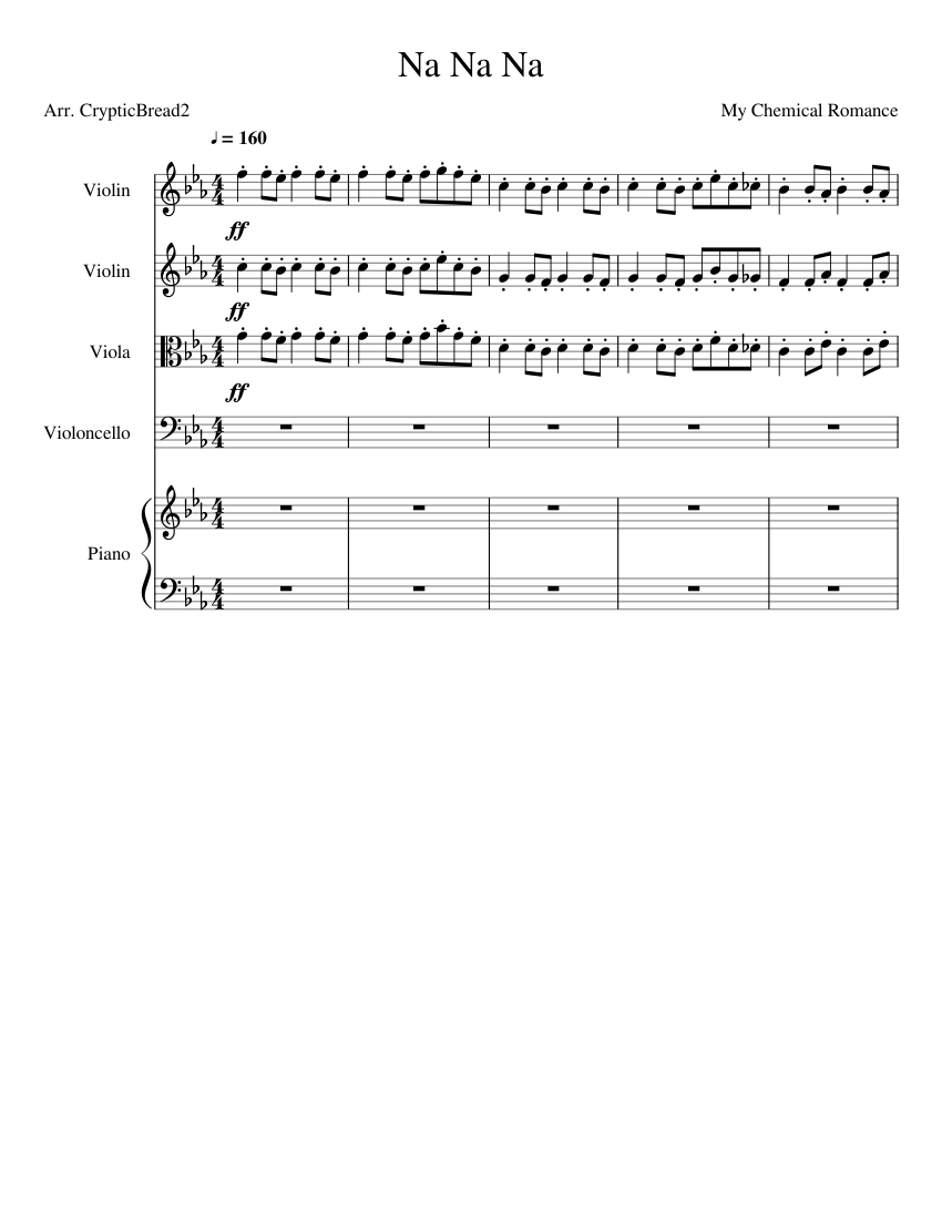 Na Na Na Sheet music for Piano, Violin, Viola, Cello (String Quintet ...