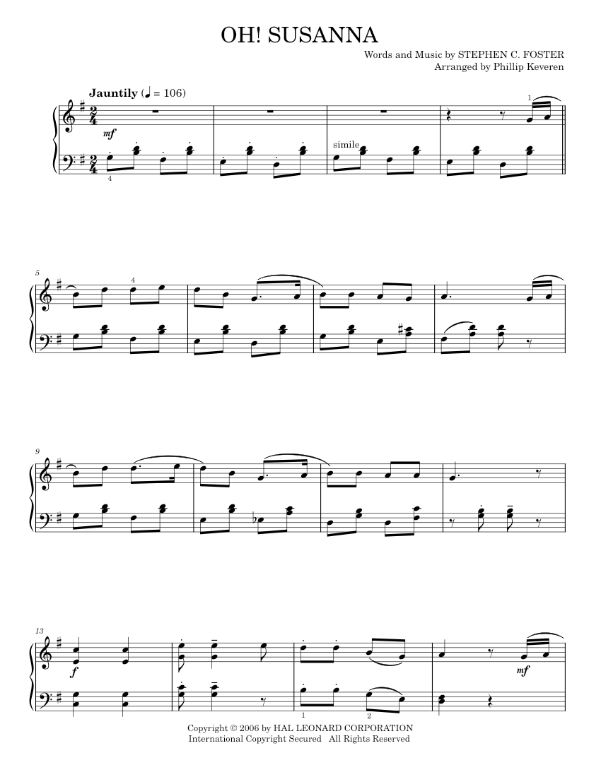 Oh! Susanna Sheet music for Piano by Stephen Foster Official ...