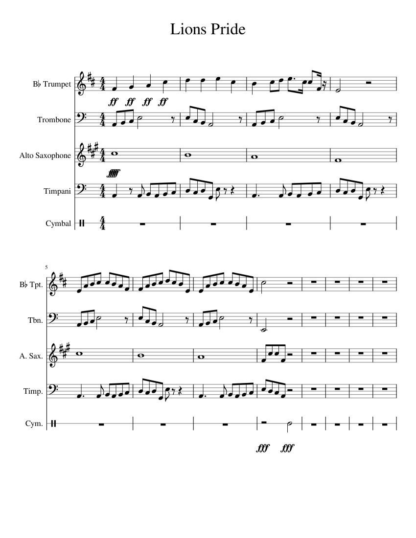 Lions Pride Sheet music for Trumpet (In B Flat), Trombone, Saxophone ...