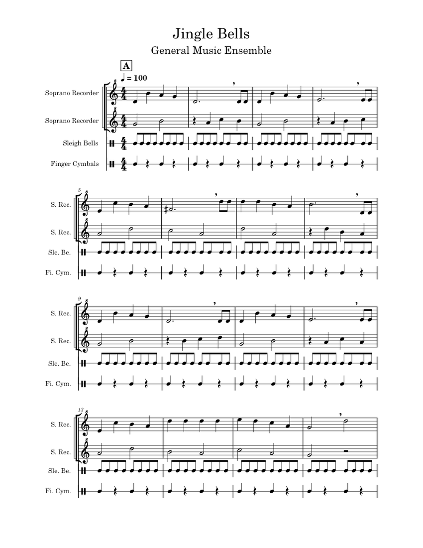 Jingle bells – Misc Traditional Sheet music for Recorder, Percussion ...