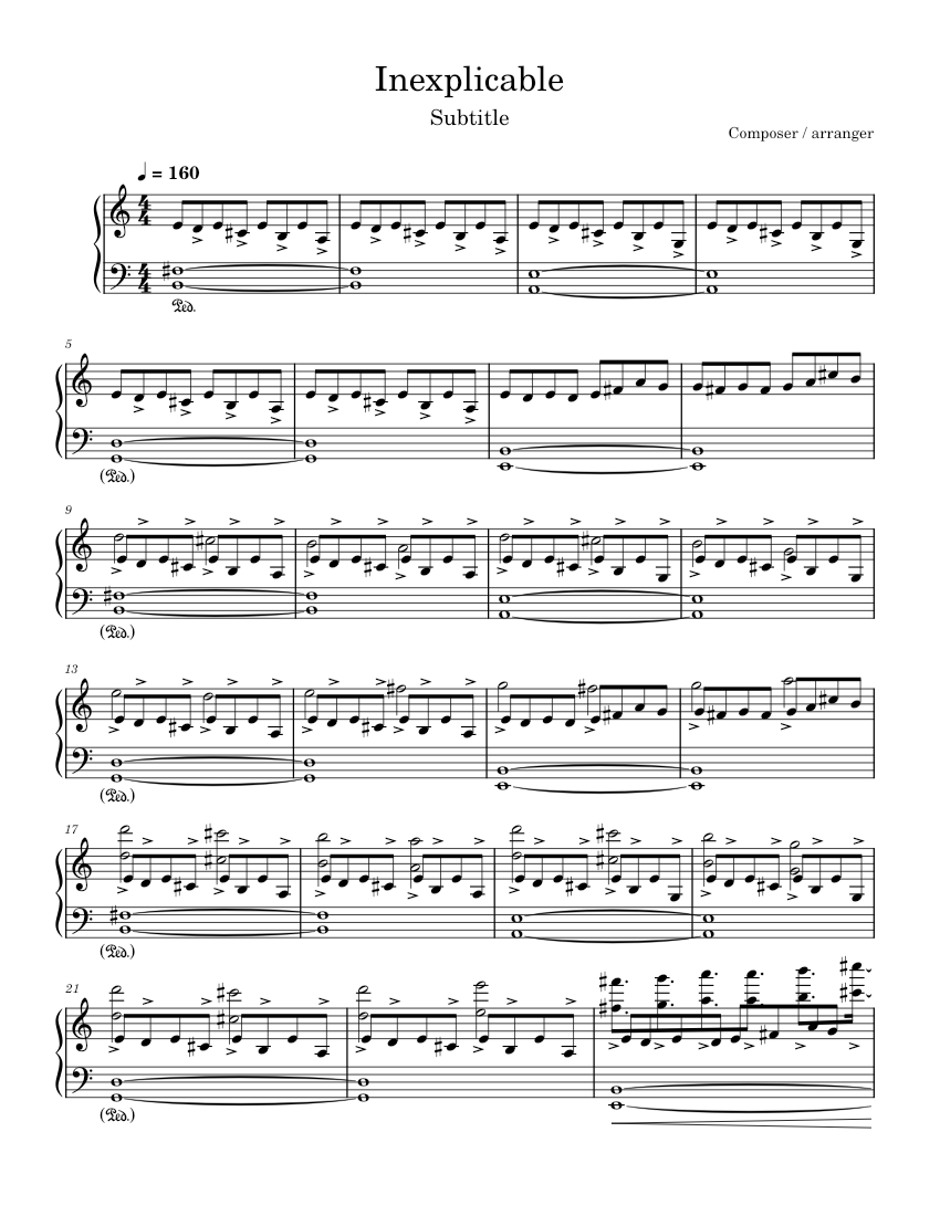 Inexplicable Sheet Music for Piano (Solo) | MuseScore.com