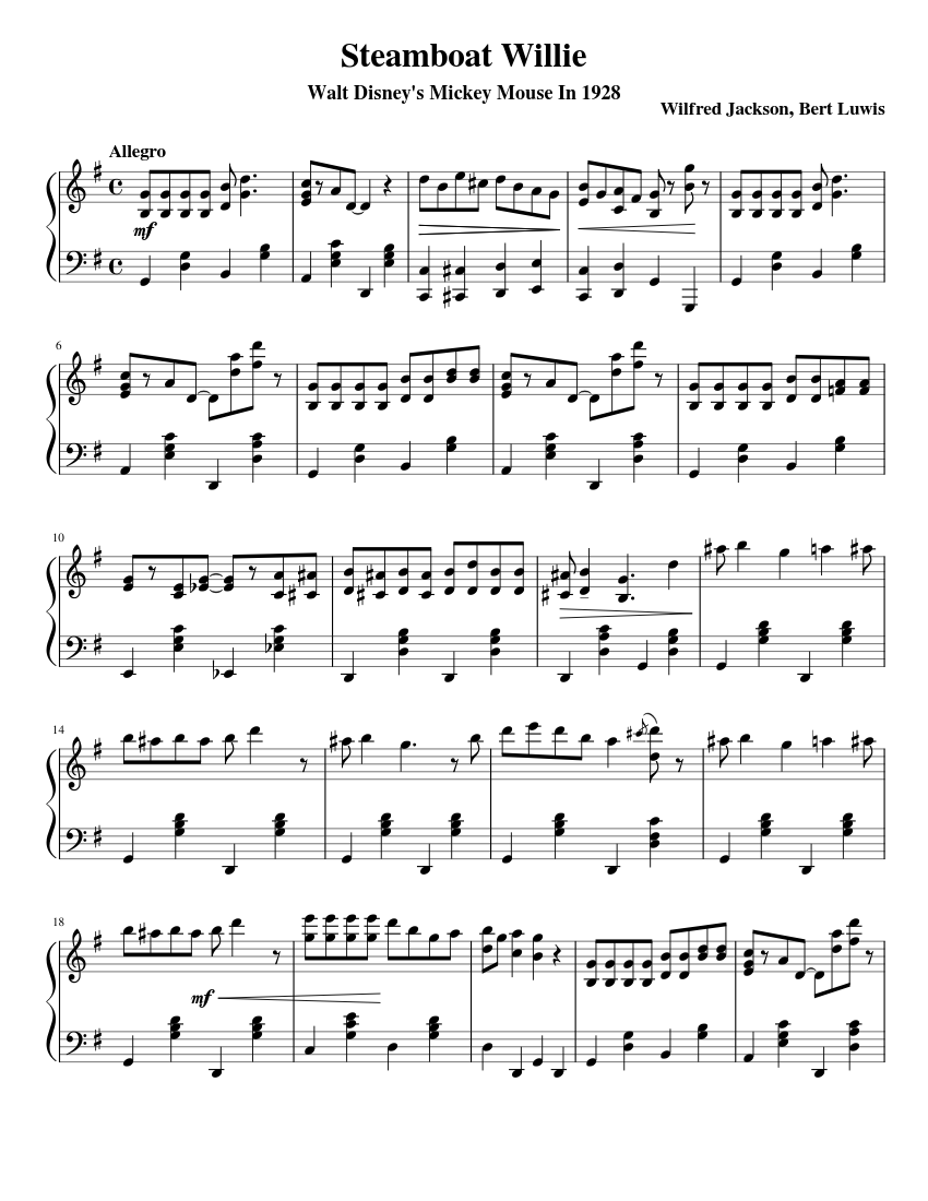 Steamboat Willie Piano Ver. Sheet music for Piano (Solo) | Musescore.com