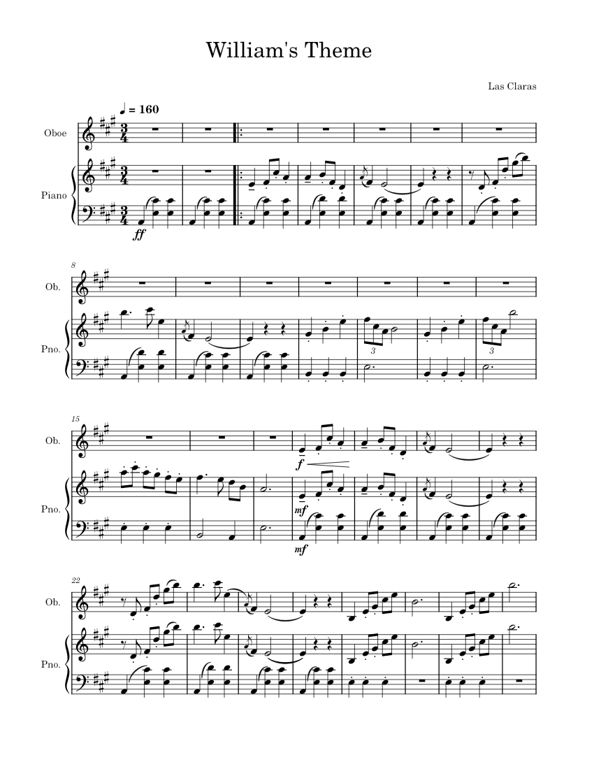 William's Theme Sheet music for Piano, Oboe (Solo) | Musescore.com