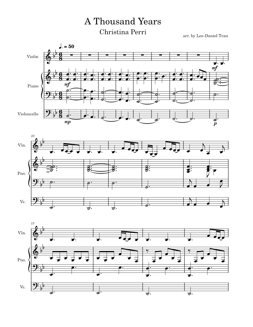 A Thousand Years by Christina Perri | Violin, Piano, & Cello Sheet ...