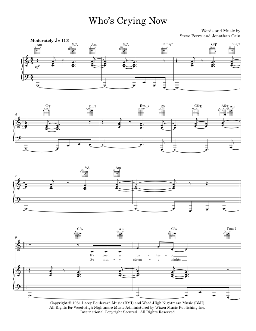 Play Official version of Who's Crying Now sheet music by Journey for ...