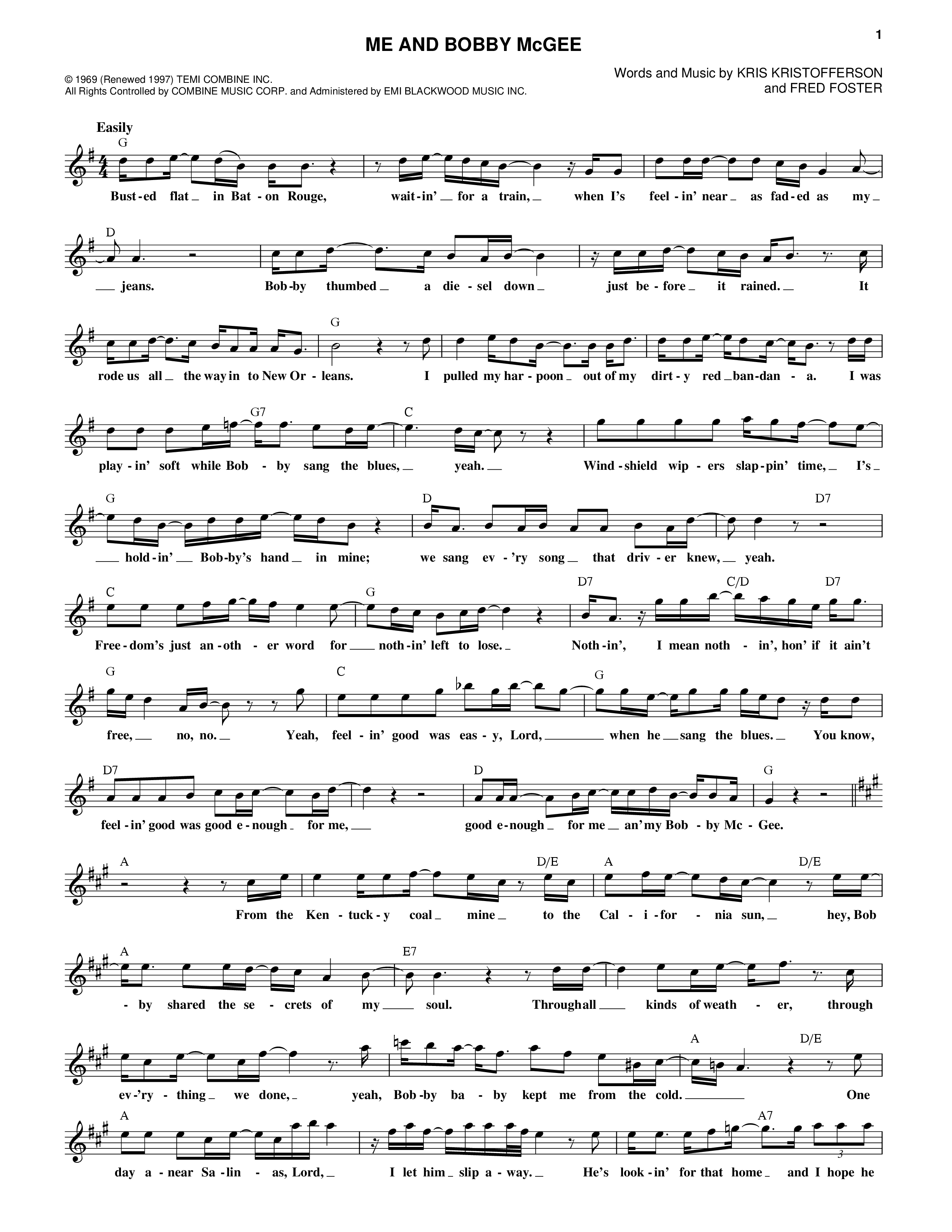 Play Official version of Me and bobby mcgee Sheet Music by Janis Joplin ...