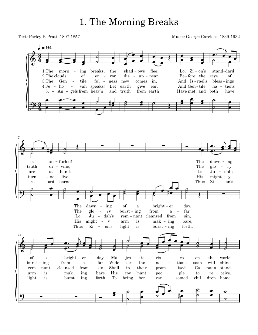 1. The Morning Breaks Sheet music for Piano (Church Choir) Easy ...