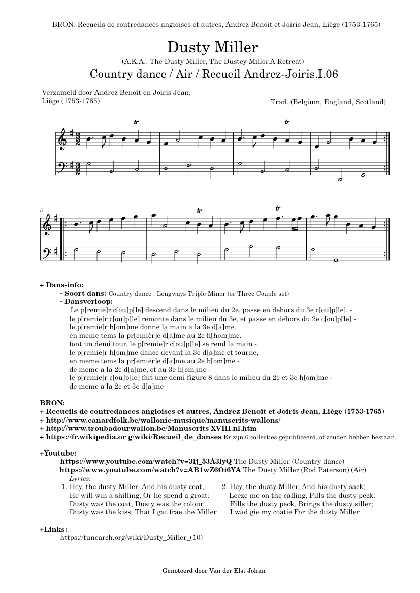 Dusty Miller (Recueil Andrez-Joiris.I.06) Sheet music for Violin, Cello ...