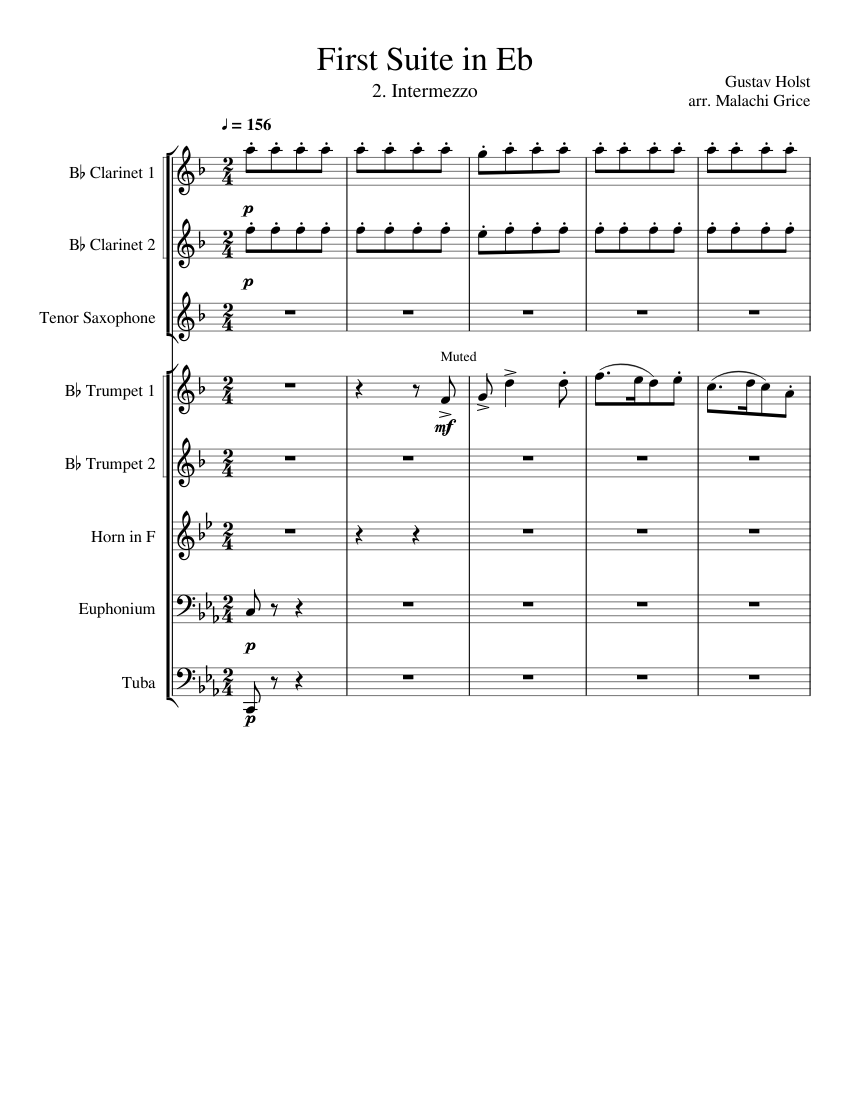 First Suite in Eb Sheet music for Euphonium, Tuba, Clarinet in b-flat ...