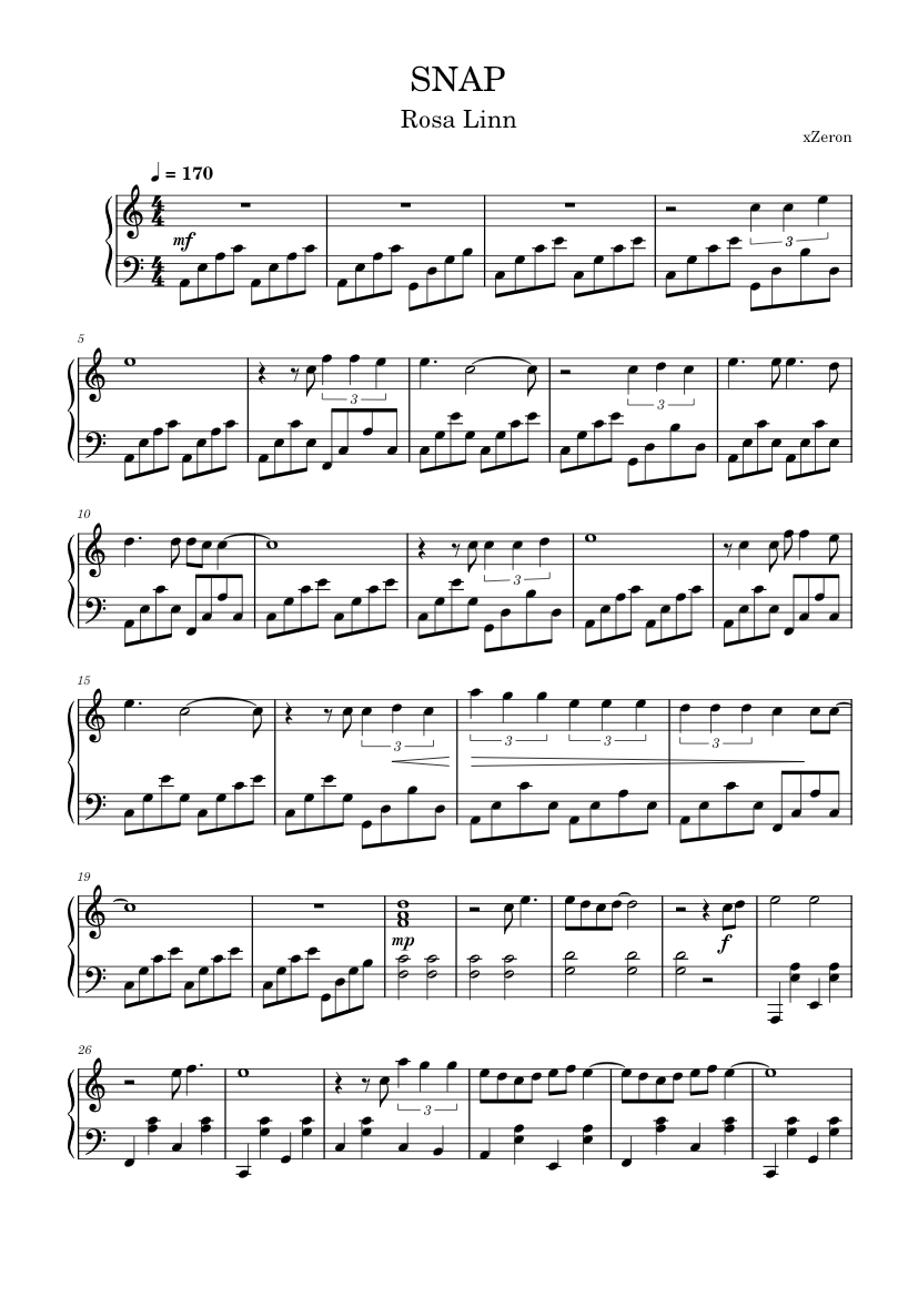 SNAP - Rosa Linn Sheet Music for Piano (Solo) | MuseScore.com