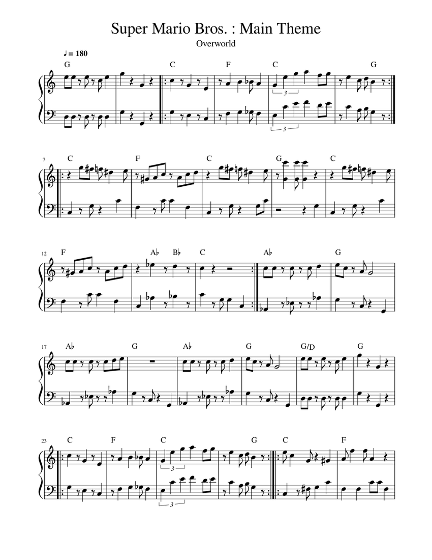 Super Mario Bros. : Main Theme Sheet music for Piano (Solo) Easy ...