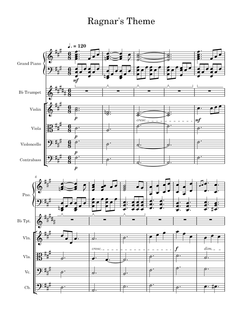 Ragnar's Theme Sheet music for Piano, Trumpet in b-flat, Contrabass ...