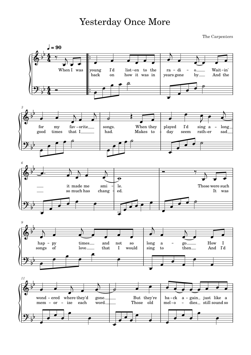 Yesterday Once More – The Carpenters Sheet Music for Piano (Solo) easy ...