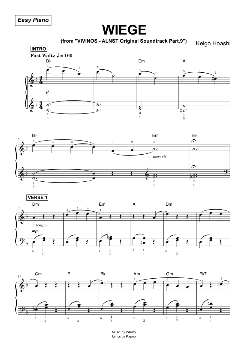 Play Official version of Wiege Sheet Music by Keigo Hoashi for Piano ...