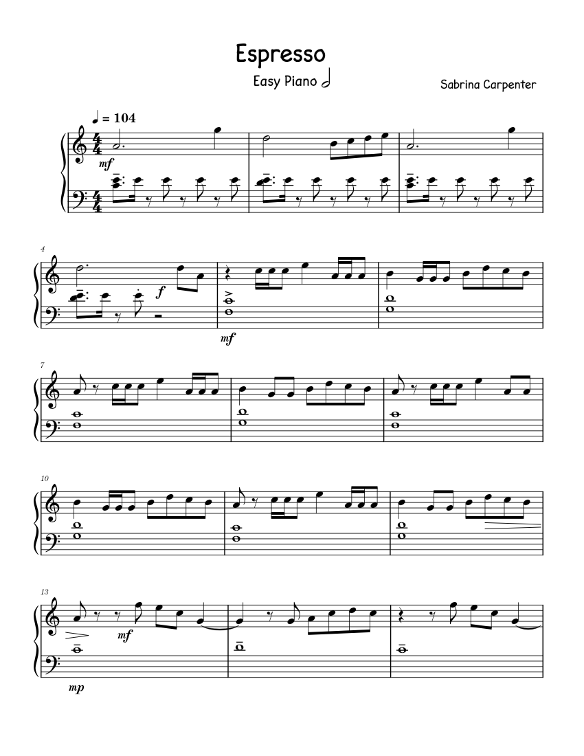 Espresso – Sabrina Carpenter Sheet Music for Piano (Solo) Easy ...