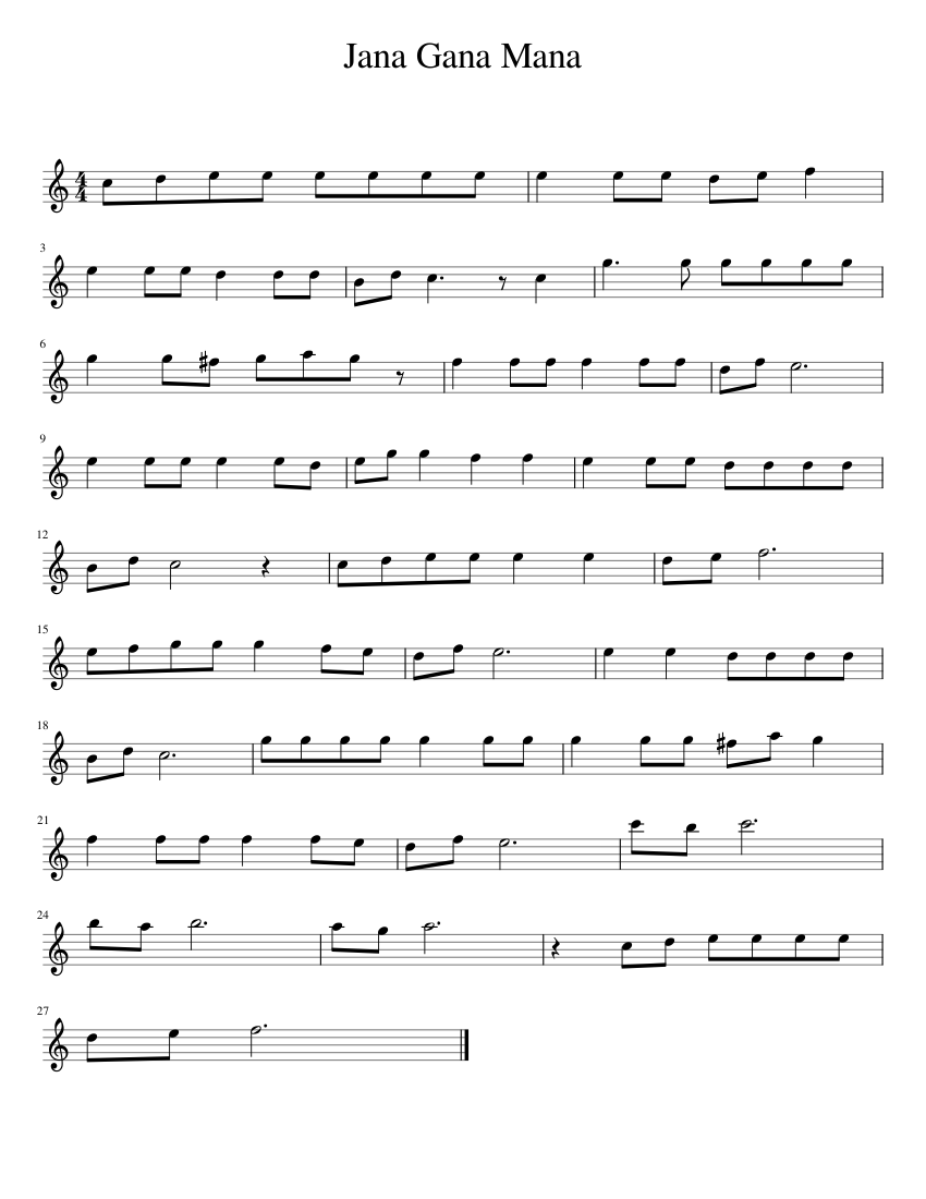 Jana Gana Mana Sheet music for Flute (Solo) | Musescore.com