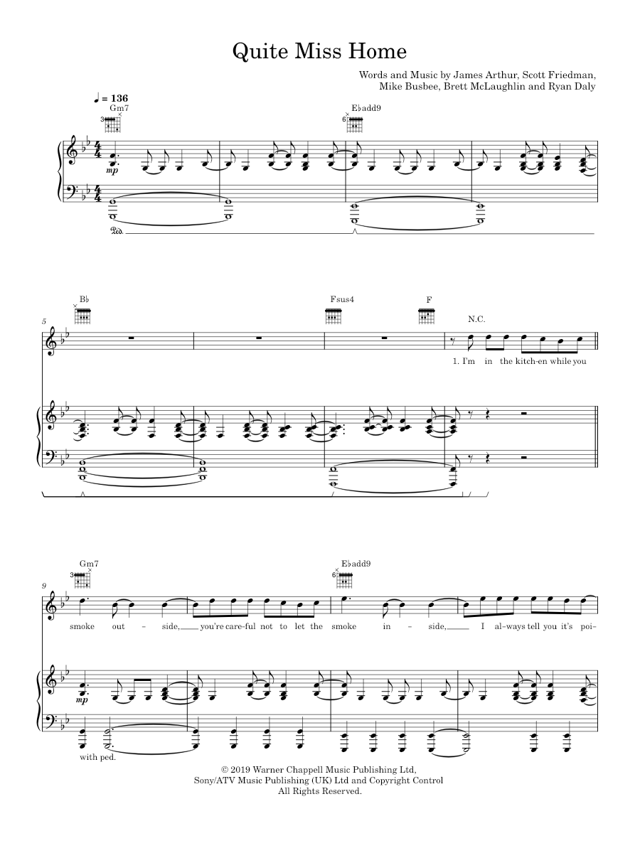Play Official version of Quite miss home sheet music by James Arthur ...
