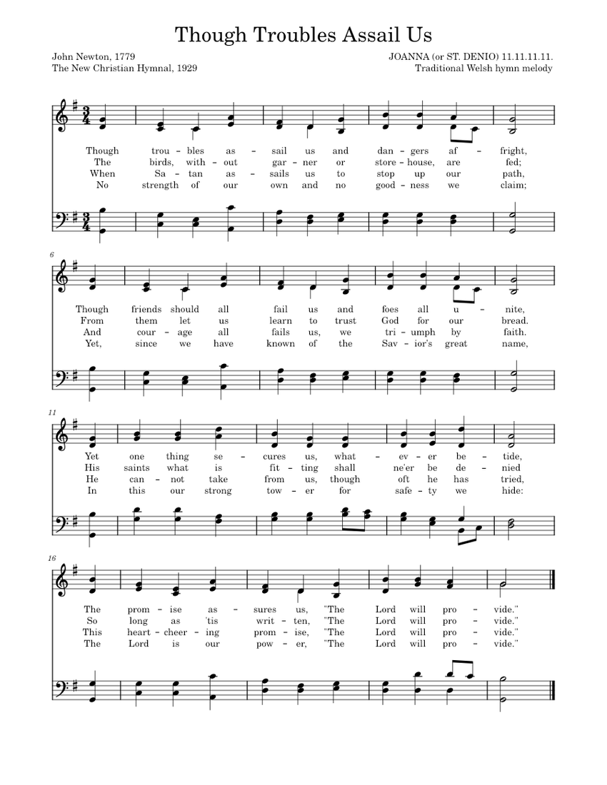TH 95 Though Troubles Assail Us Sheet music for Piano (Choral ...