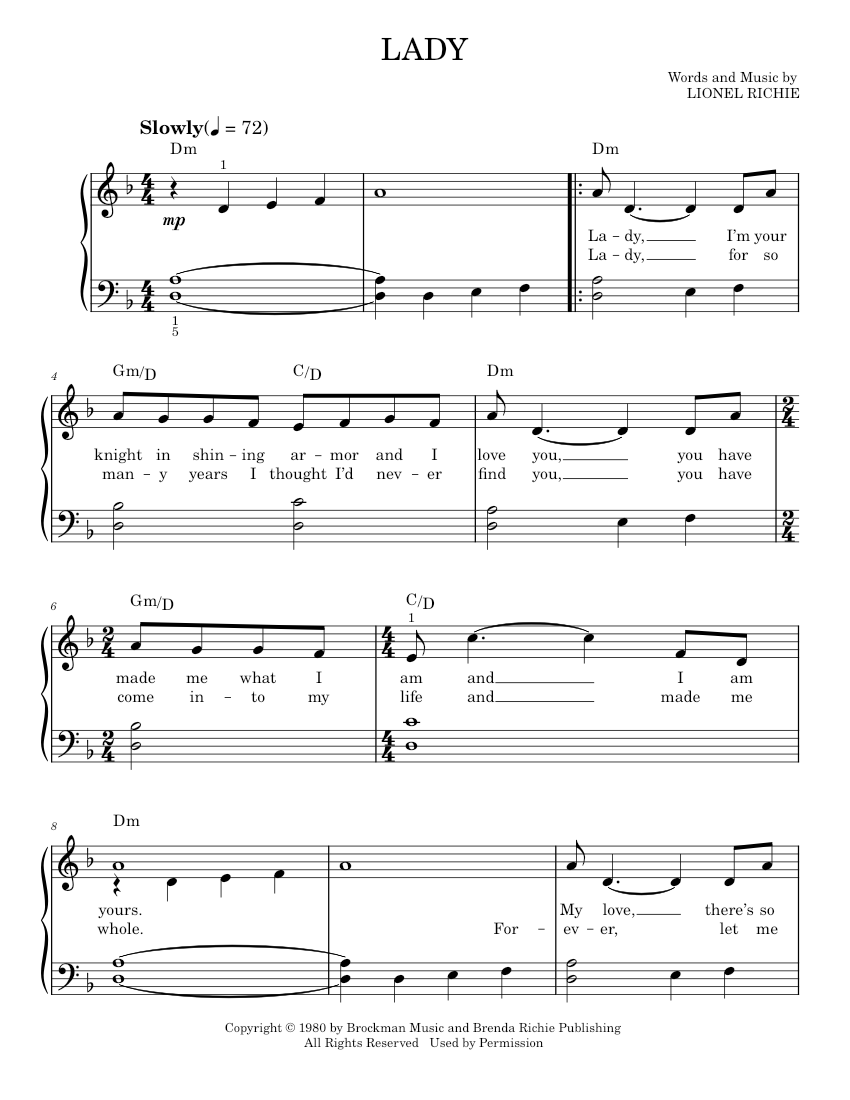 lady Sheet music for Piano by Lionel Richie Official | MuseScore.com