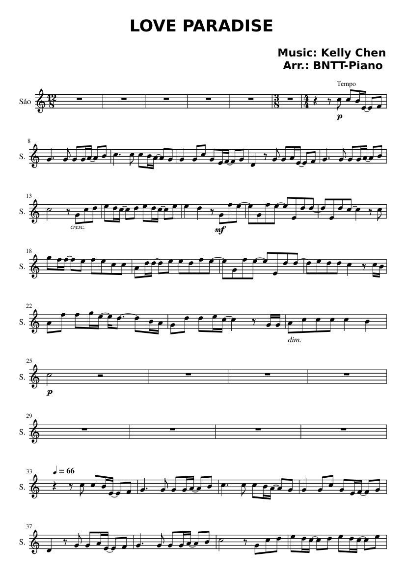 LOVE_PARADISE__Kelly_Chen.mscz Sheet music for Piano, Flute piccolo, Cello, Harp (Mixed Quartet ...