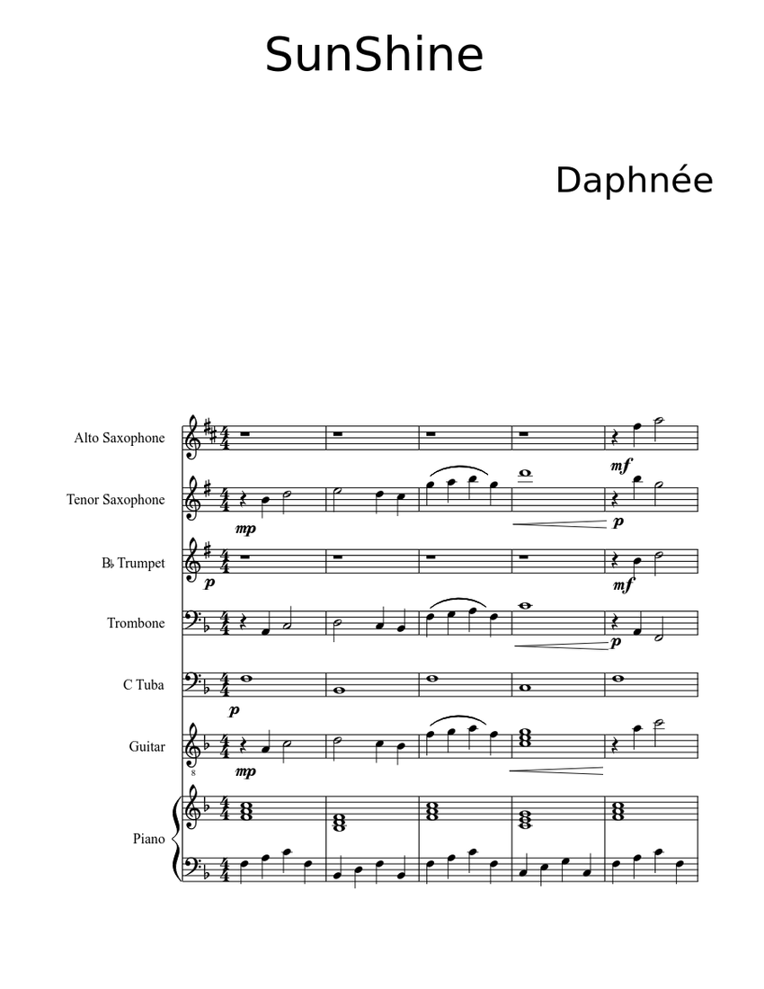 sunshine Sheet music for Piano, Trombone, Tuba, Trumpet, Guitar (Mixed ...