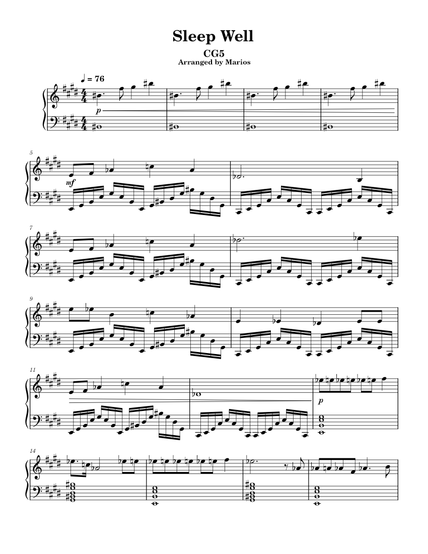 Sleep Well – CG5 Sheet Music for Piano (Solo) | MuseScore.com