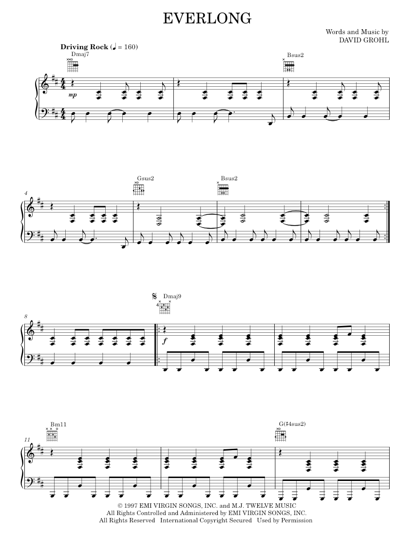 everlong Sheet music for Piano, Vocals by Foo Fighters Official ...