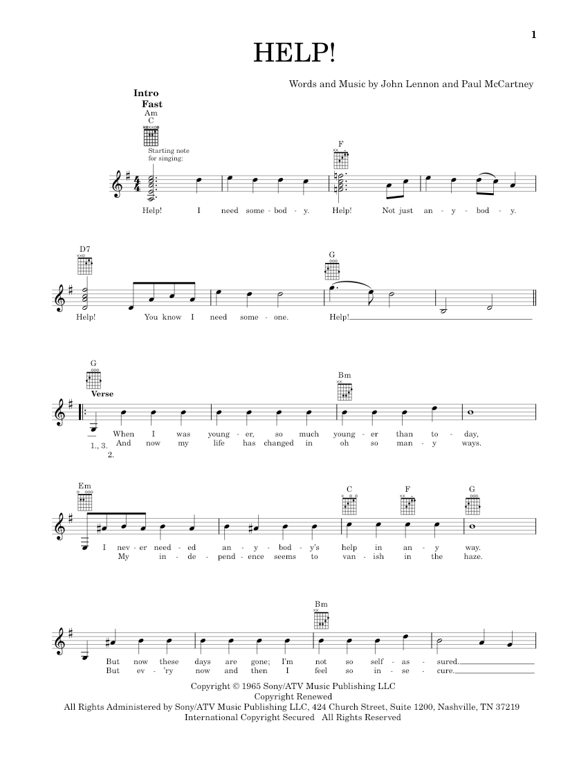 Play Official version of Help! Sheet Music by The Beatles for Guitar ...