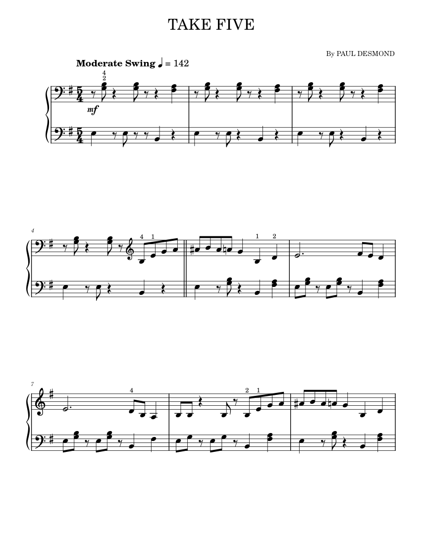 Take Five Sheet music for Piano by Paul Desmond Official | MuseScore.com