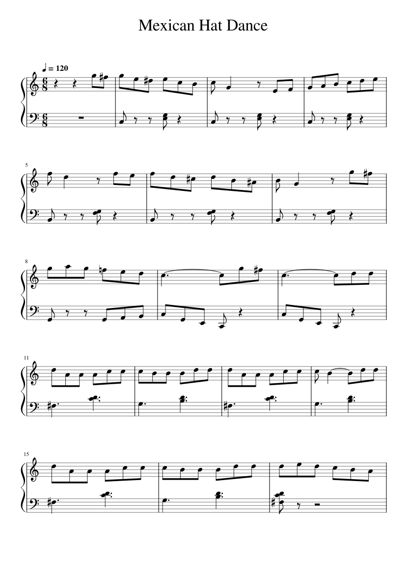 Mexican hat dance – Misc Traditional Sheet Music for Piano (Solo) easy ...