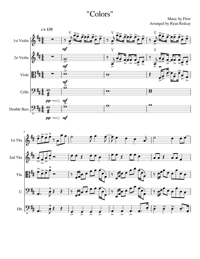 "Colors" Sheet music for Contrabass, Violin, Viola, Cello (String ...