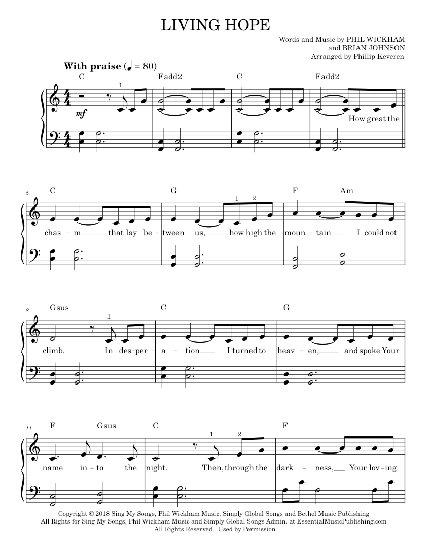 Play Official version of Living hope Sheet Music by Phil Wickham for ...