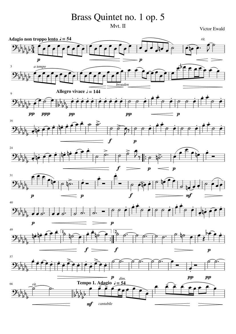 Brass Quintet no 1 op 5 Sheet music for Trombone (Solo) | Musescore.com
