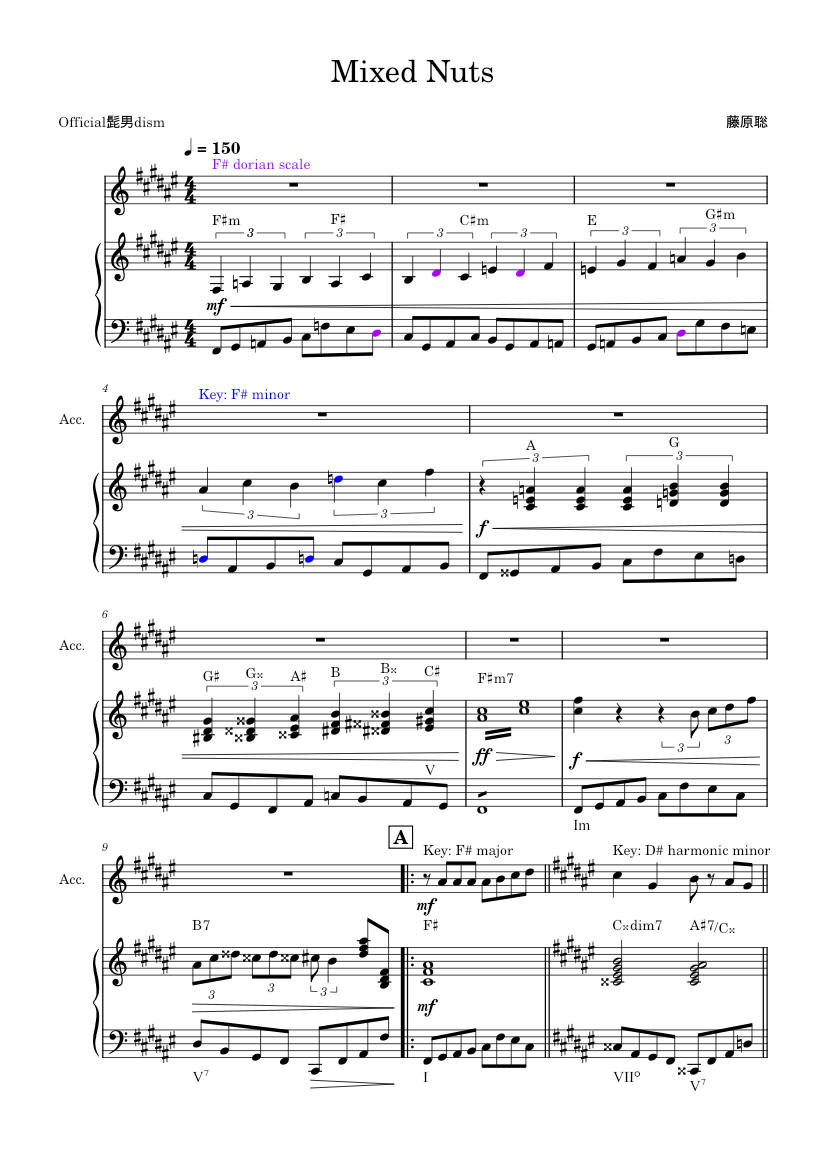 Mixed Nuts - 藤原聡/Official髭男dism Sheet music for Piano, Accordion (Piano ...
