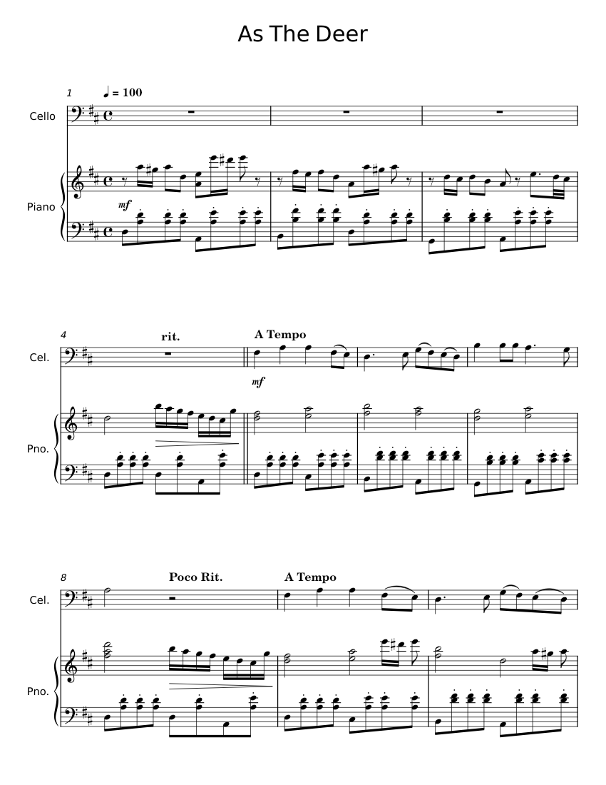 As the deer - Martin J Nystrom Sheet Music for Piano, Cello (Solo ...