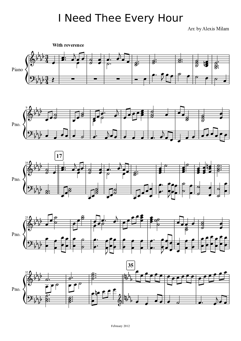 I Need Thee Every Hour Sheet music for Piano (Solo) Easy | Musescore.com