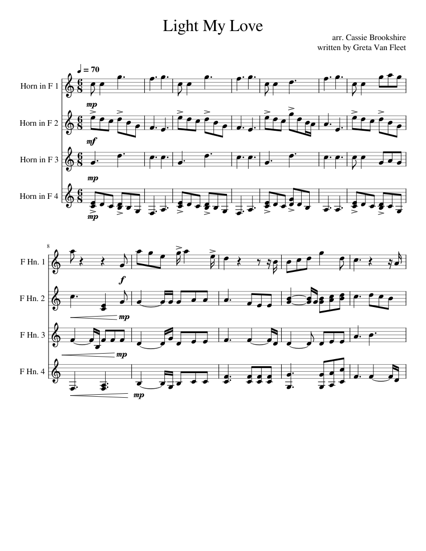 Light My Love - Greta Van Fleet Sheet music for French horn (Brass ...